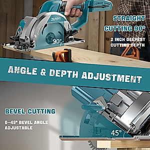 ZUYIYI 5-1/2" Cordless Circular Saw for Makita 18V Battery, Brushless 6600RPM Max Cutting Depth 2" (90°), Compact Tile Saw for Wood, Tile, Soft Metal, Plastic Cutting (NO Battery)