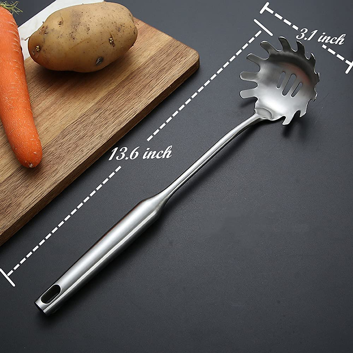 IAXSEE 2 Pieces Stainless Steel Spaghetti Pasta Sever Set, Stainless Steel Spaghetti Spoon & Pasta Tongs, Heat Resistant Pasta maker tool for Noodles Pasta Spaghetti Cooking Baking (silver)