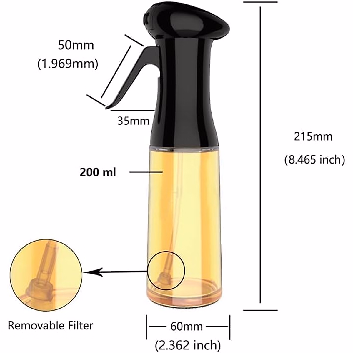 WowBstws Oil Sprayer for Cooking, 6.76oz Glass Sprayer Bottle of Olive Oil or Vinegar for Air Fryer, Salad, Baking, Grill, BBQ, Roasting