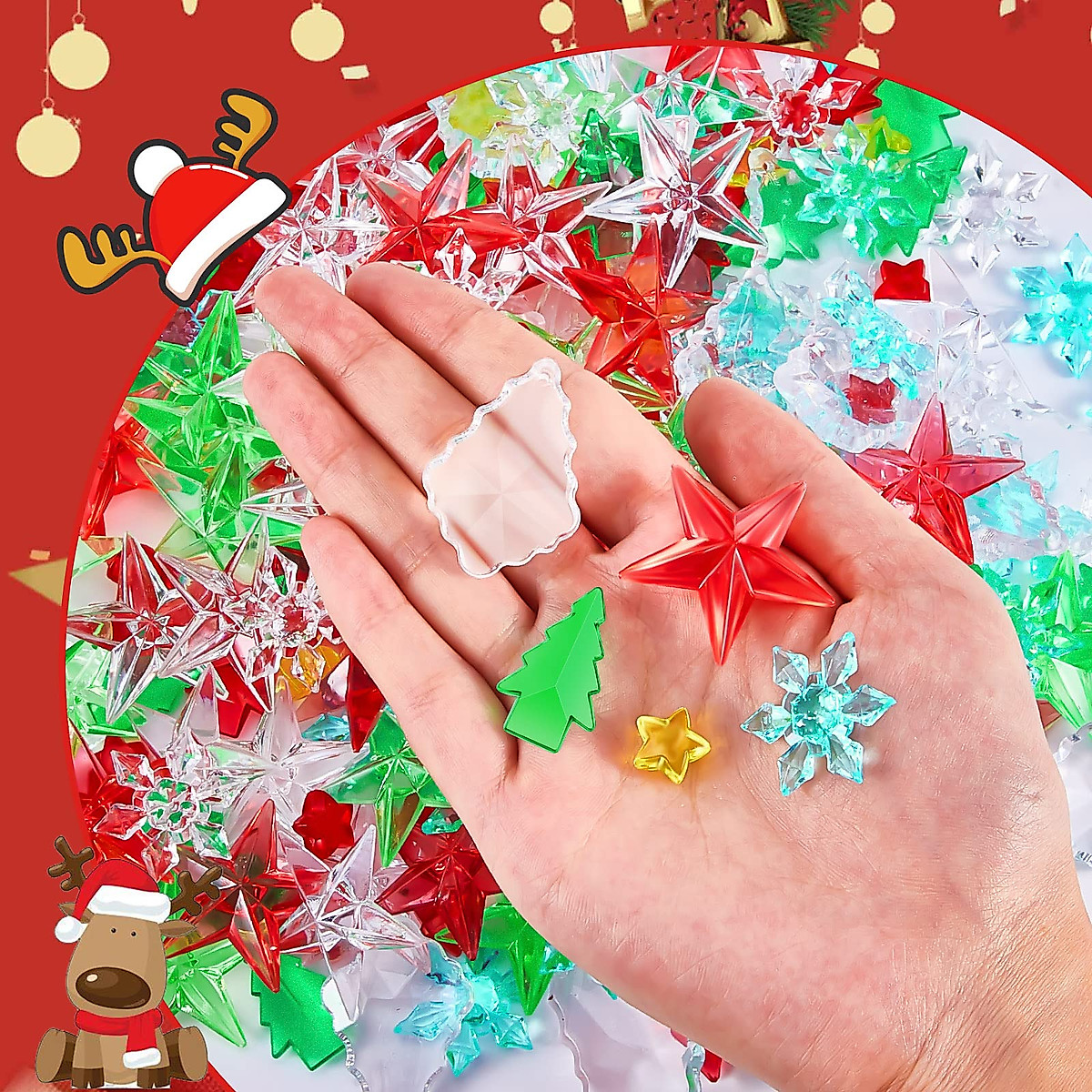 240 Pcs Mini Acrylic Star Ornaments Mini Christmas Tree Mini Snowflake Ornaments Table Scatter Vase Filler for Christmas Holiday Party Decoration (Star, Tree, Snowflake)