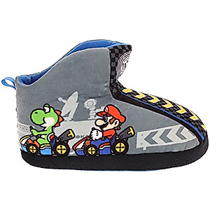 SUPER MARIO Boys' Mariokart Slippers Mismatch Bootie, Grey, Little Kid Size 10/11
