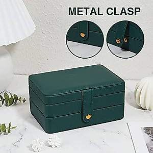 BUTI4WLD Travel Jewelry Organizer, PU Leather Small Jewelry Organizer for Women Girls, 2 Layers Portable Travel Jewelry Case for Stud Earrings, Rings, Necklaces, Bracelets (Green+Small)