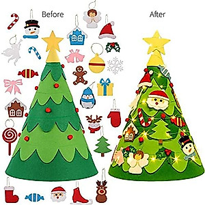 3D DIY Felt Christmas Tree for Kids,with 18 Pcs Christmas Hanging Ornaments 9.8 Ft LED String Light, for Kids New Year Christmas Decorations (Bring LED Light)