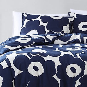 MARIMEKKO - Queen Duvet Cover Set, Cotton Bedding with Matching Shams & Botton Closure, All Season Home Decor (Unikko Indigo, Queen)