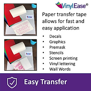 Vinyl Ease 6 inch x 100 feet roll of Paper Transfer Tape with a Medium to High Tack Layflat Adhesive. Works with a Variety of Vinyl. Great for Decals, Signs, Wall Words and More. American Made V0820