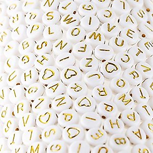 500 Pcs Acrylic Alphabet Letter Beads Gold On White Name Bracelets for Jewelry Making (goldonwhite) (goldonwhite)