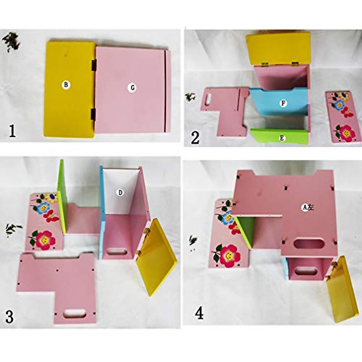 PENGJIE Folding Ladder Step Stool Wooden Step Ladder Stool with Storage Box Kids Stepping Stool Change Shoe Stool for Bath Kitchen