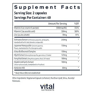 Vital Nutrients - Herbal Biotic - Herbal and Nutritional Support for The Immune System - Upper Respiratory and Sinus Health - 120 Vegetarian Capsules