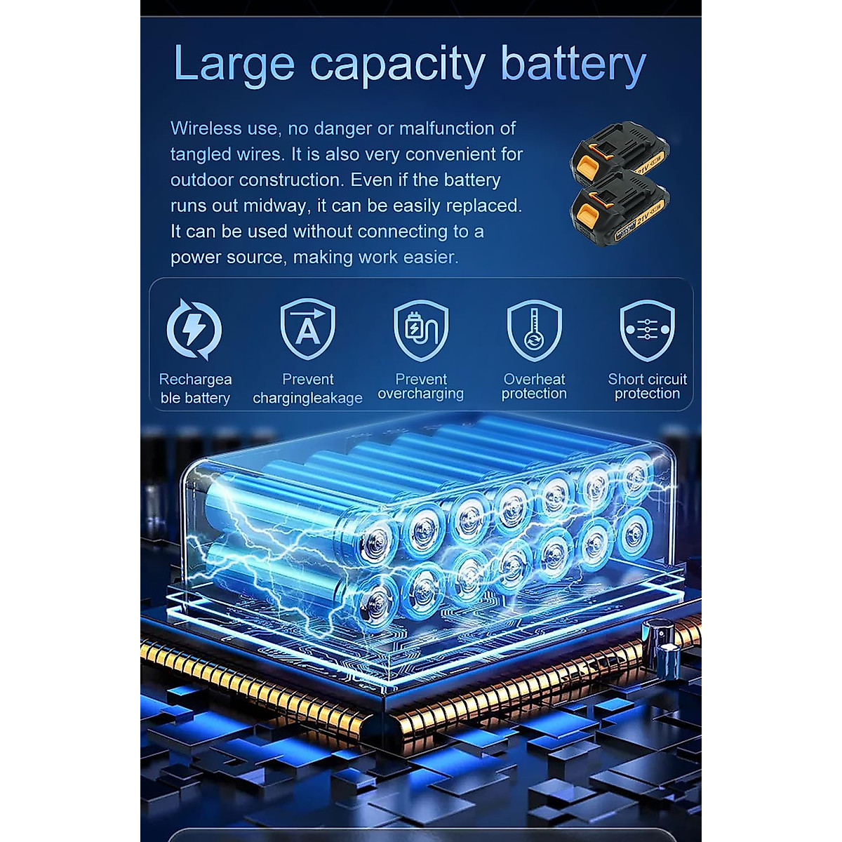 Cordless Reciprocating Saw, 2.0Ah Battery x2, Cordless Variable Speed, Blades Kit for Wood/Metal/PVC Cutting Yellow