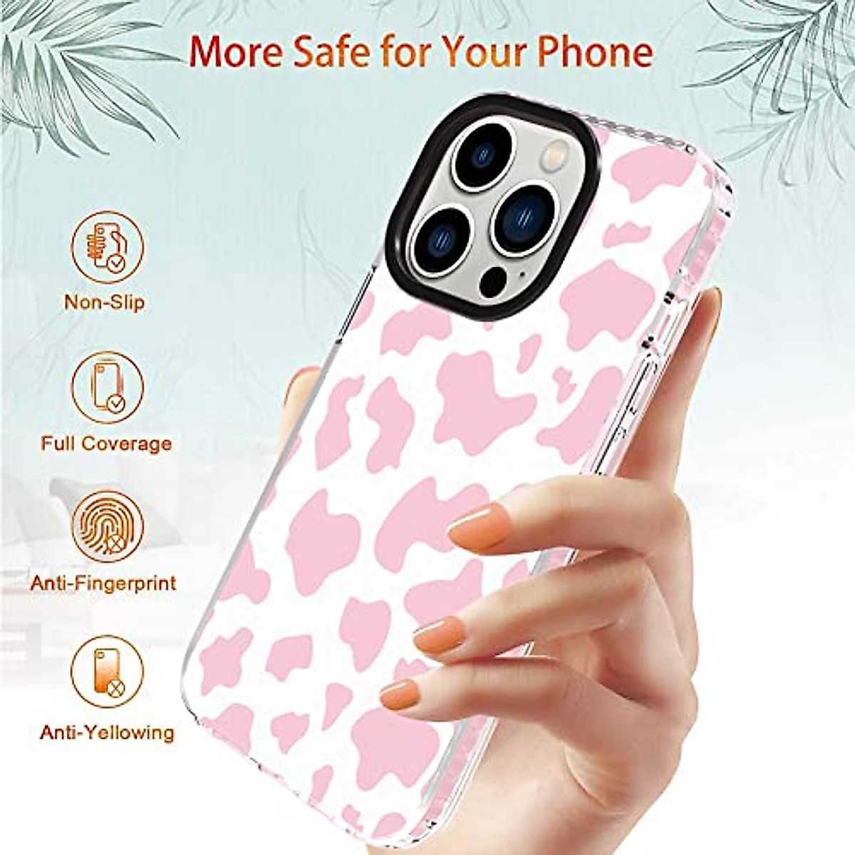 ZIYE Case for iPhone 13 Pro Max Cover Cute Pink Cow Pattern Design Shockproof Slim Durable Soft TPU Bumper Protective Phone Case for Women Girls Girly Case 6.7 Inch-Pink