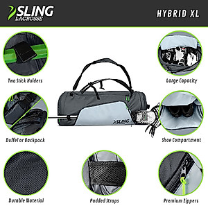 Lacrosse Bag Hybrid XL - Use as a Backpack or Duffel Bag, Holds 2 Sticks and All of Your Gear with a 75L Capacity