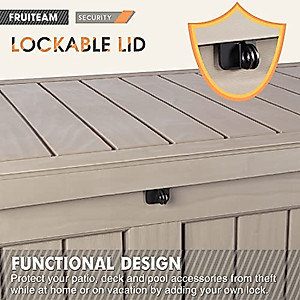 FRUITEAM 120 Gallon Outdoor Storage Box, Low Maintenance, Lockable Resin Deck Box for Patio Furniture Cushions, Pillows, Pool Noodles, Garden Tools