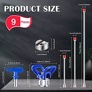 9 Pieces Paint Sprayer Airless Reversible Spray Tip Nozzles Paint Spray Tips Airless Sprayer Nozzles and Airless Sprayer Gun Tip Extension with Red Guard Pole Rod and Paint Sprayer Tips