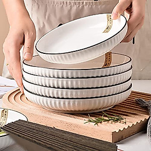 JDZTC Pasta Bowls Set Of 6 With Chopsticks White Ceramic Serving Salad Bowl 8 Inch Wide Shallow Plates Stoneware Kitchen Bowl Set