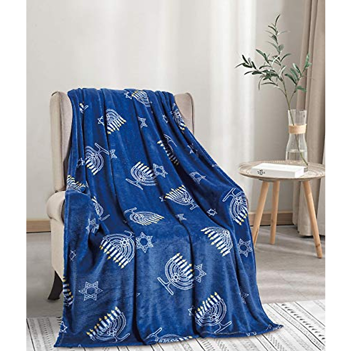 Maccabbee Collection by Décor&More Microplush Holiday Throw Blanket (60" x 50") - Hanukkah Menorah
