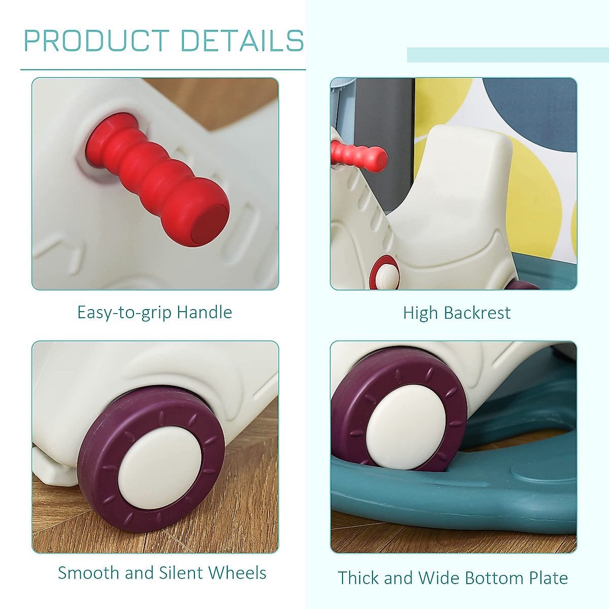 Qaba Kids 2 in 1 Rocking Horse & Sliding Car for Indoor & Outdoor Use w/Detachable Base, Wheels, Smooth Materials, Grey and Green