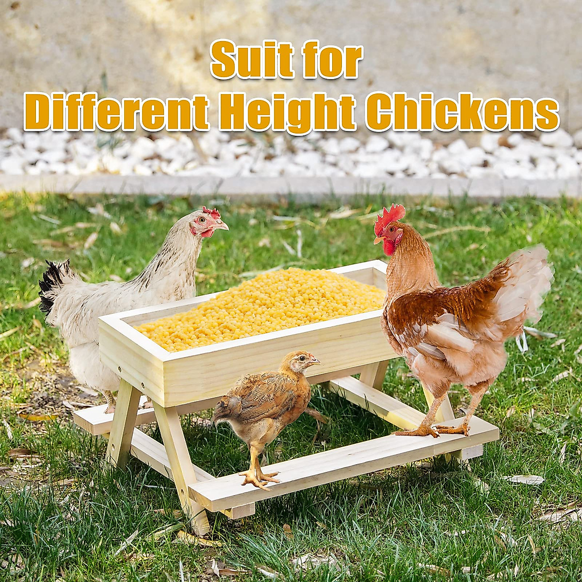 Solution4Patio Chickenic Table Handmade Wooden Picnic Table Chicken Feeder, Duck Feeder, Mesh Bottom, Easy to Clean and Fill, 15.7" W x 14.9" D x 8.6" H, Functional and Funny, Garden Gift, B807A00