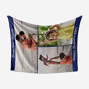 Custom Collage Fleece Blanket, Ships from US - Print Your Pictures (3 Photos) - Personalized Collage Throw Blanket for Women, Men, Cats, Dogs