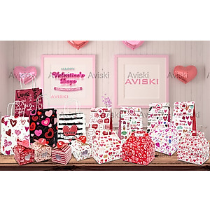 17pcs Valentines Day Gift Bags, Gift Box Set, Candy Bag, Gift Boxes, Small Present Boxes, Gift Bags with Handles, Recycled Party Boxes and Bags, Heart Printed Cardboard Box for Candy, Cookies and Party Favors