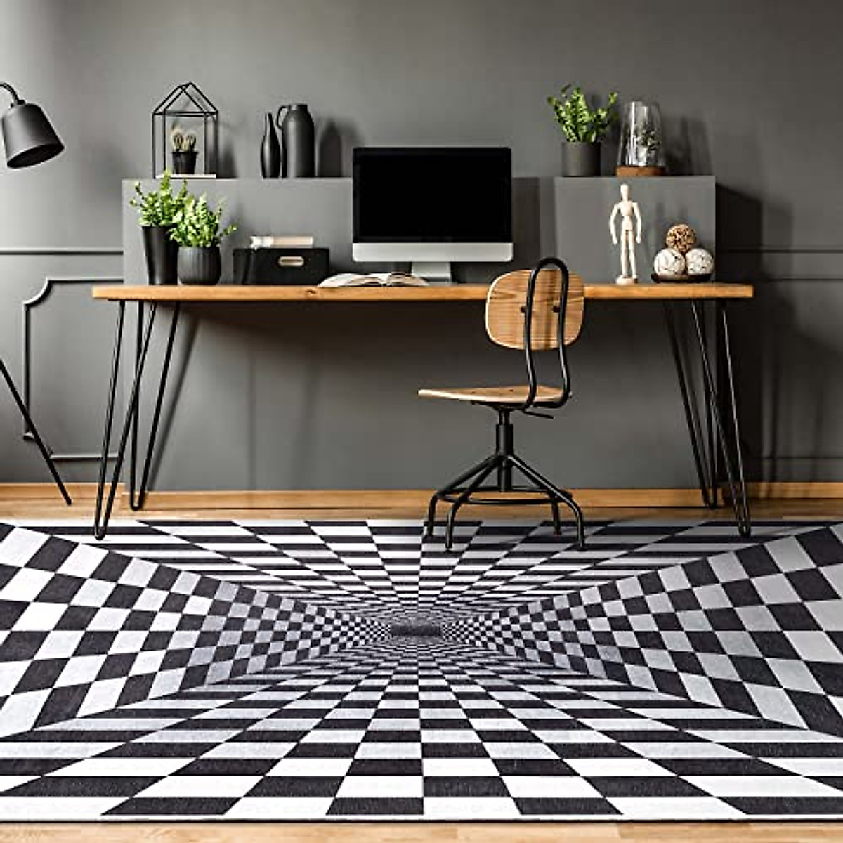 Well Woven Warp Hole Black & White 3D Vortex Optical Illusion 3'3" x 5' Bottomless Hole Area Rug