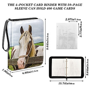 PYBUG Horse Trading Card Binder with Nylon Strap 4-Pocket Waterproof PU Leather Card Collection Binder for 400 Cards Sturdy Card Holder Folders for Game Cards,Sports Cards
