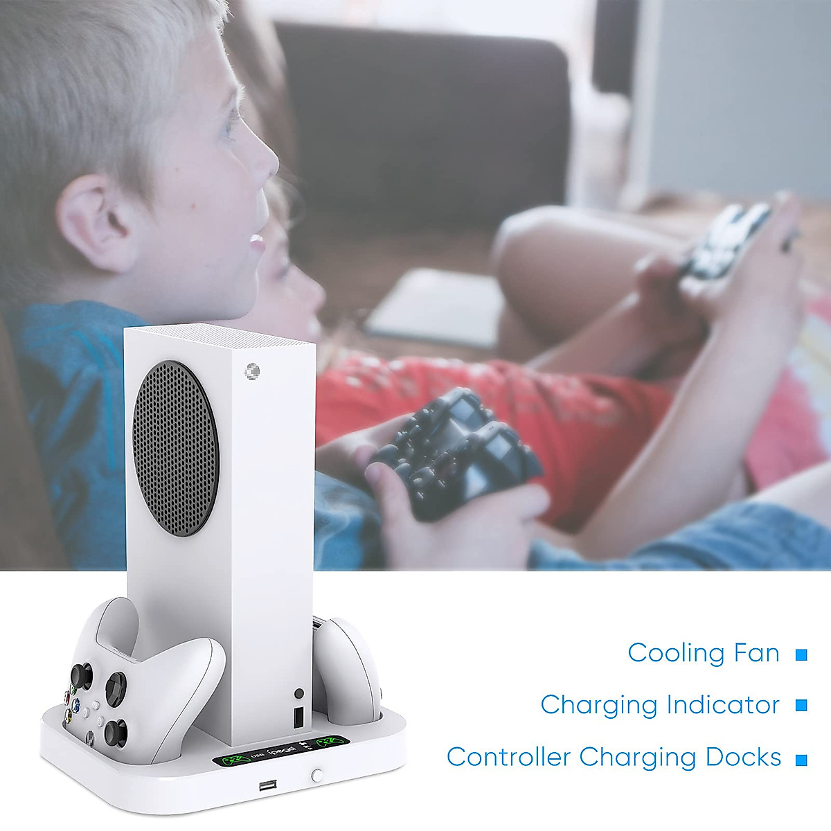 FYOUNG Xbox Series S Cooling Stand with Adjustable Fan Speed, Dual Charger, and 2 Rechargeable Battery Packs