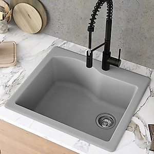 KRAUS KGD-441 Quarza 25-inch Dual Mount Single Bowl Granite Kitchen Sink in Grey