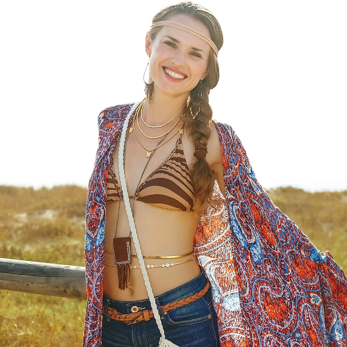 JenPen 8 Pcs Belly Chain Adjustable Elastic Waist Chain Boho African Waist Beads for Women Butterfly Heart Body Chain Multilayer Gold Chain Belt Bikini Jewelry, One Size