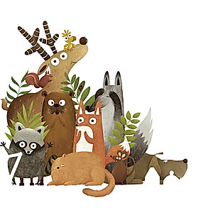 WAFT YEARN Woodland Wall Decals Super Cute Animals Cat Dog Deer Raccoon Fox Squirrel Parrot Wall Stickers for Nursery Kid’s Room School Living Room Bedroom Decoration Murals (Woodland Cute Animals)