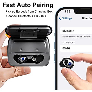 Solar Powered Wireless Earbuds, Bluetooth Headphones with Charging Box and Solar Panels, Built-in Microphone Earphones Sport Waterproof Touch Control in Ear for iPhone, iPad, Android (Black)