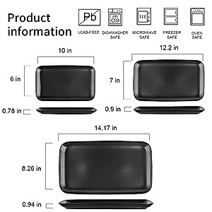 KOOV Ceramic Rectangular Serving Tray, 14/12/10 Inch Large Serving Platter, Porcelain Serving Plates with 3 Sizes, Ceramic Serving Dishes for Party, Food, Appetizers and Dinner, Set of 3 (Matte Black)