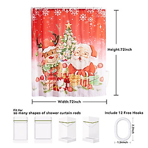 CZL Christmas Shower Curtain, Santa Shower Curtain, Santa Claus with Reindeer Shower Curtain, Winter Snowflake Merry Christmas Shower Curtain with 12 Hooks, Rustic Farmhouse Home Decor, 72 x 72 inch