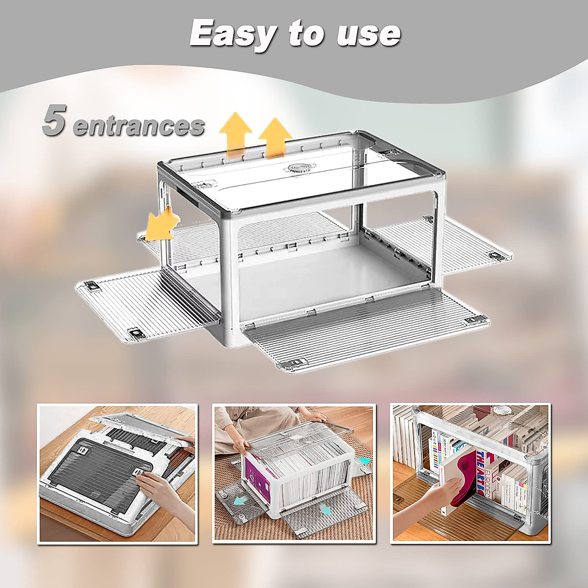 JooHome 44Qt Stackable Storage Bins, Lidded Collapsible Storage Bins, 1 Pack (White)