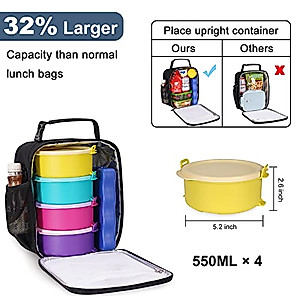 EurCross Insulated Rectangle Lunch Box with Carrying Strap, Portable Flat Mens Lunchbox for Work, 32% Larger than other Slim Small Lunch Bag, Reusable Mini Cooler Bag for Women Adult, Black