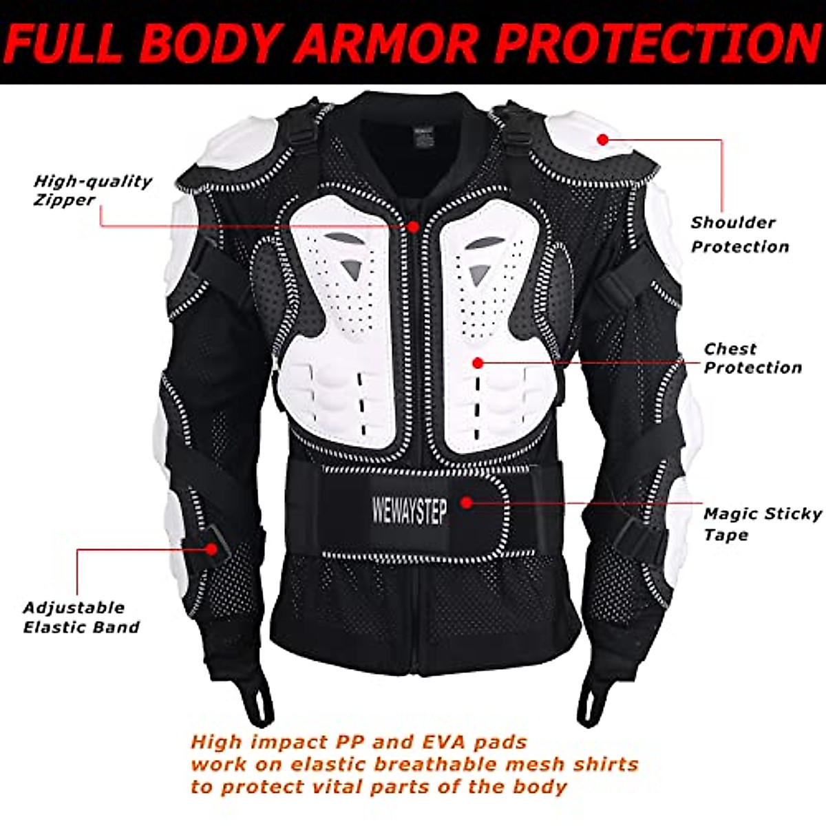 Motorcycle Protective Jacket Full Body Armor, Chest Spine Protection Dirt Bike Gear for Men Motocross MTB Racing