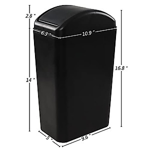 Ramddy Plastic Slim Trash Can, Black Modern Wastebasket, 14 Liter Commercial Garbage Bin