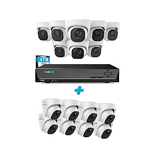 REOLINK 4K 8MP Business PoE Security Camera System Commercial, 16pcs Person/Vehicle Detection Smart IP Cameras, 16CH NVR Pre-Installed with 4TB HDD, RLK16-800D8 Bundle with 8X RLC-820A