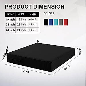 idee-home Patio Chair Cushion for Outdoor Furniture 19x19x4 in, Outdoor Seat Cushion Replacement Patio Seat Cushions Chair Pad with Ties, Outdoor Chair Cushion Set of 2 Waterproof Swing Cushion