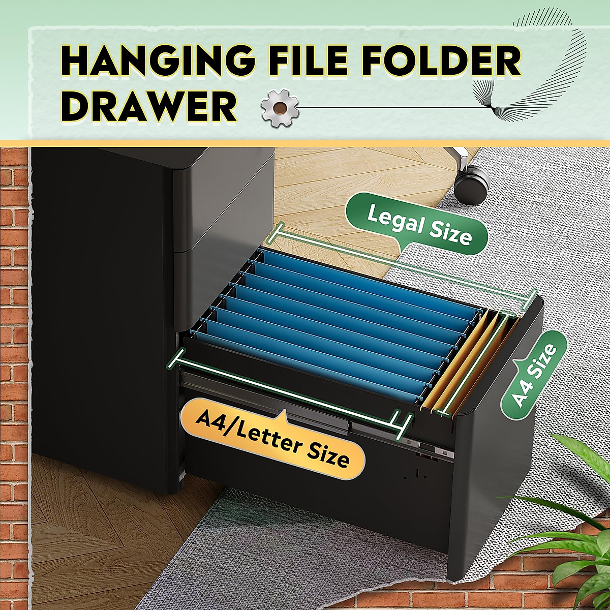 DEVAISE 3-Drawer Slim File Cabinet, Vertical Filing Cabinet, Fully Assembled Except Casters, Black