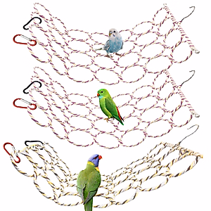 BNOSDM 3 Packs Bird Hemp Rope Net Swing Climbing Rope Net for Birds Parrot Ladder Macaw Hanging Hammock Activity Toy for Rats Parakeet Cockatiel Cockatoo Conure African Grey Budgie