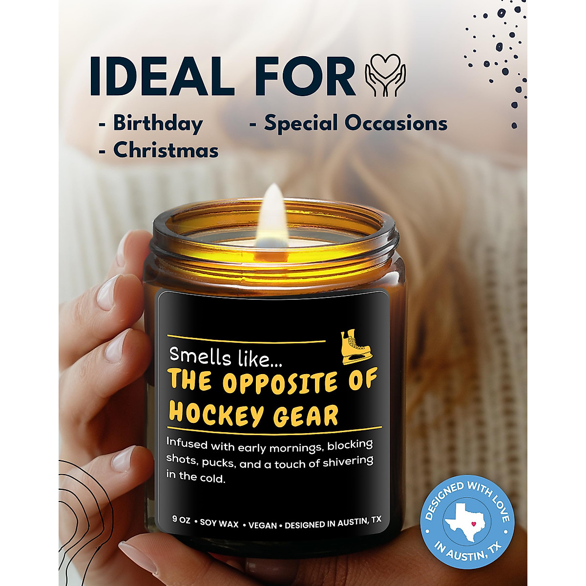 Hockey Candle, Funny Hockey Gifts for Hockey Lovers, Hockey Mom Gifts for Women, Gifts for Hockey Players, Long-Lasting Scent, Gift Ready