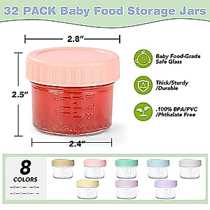 RowinsyDD 32 Pack Glass Baby Food Storage Containers, 4 oz Leakproof Baby Food Jars with Lids, Small Glass Food Containers for Infant Baby Food, Freezer & Microwave Safe, BPA Free