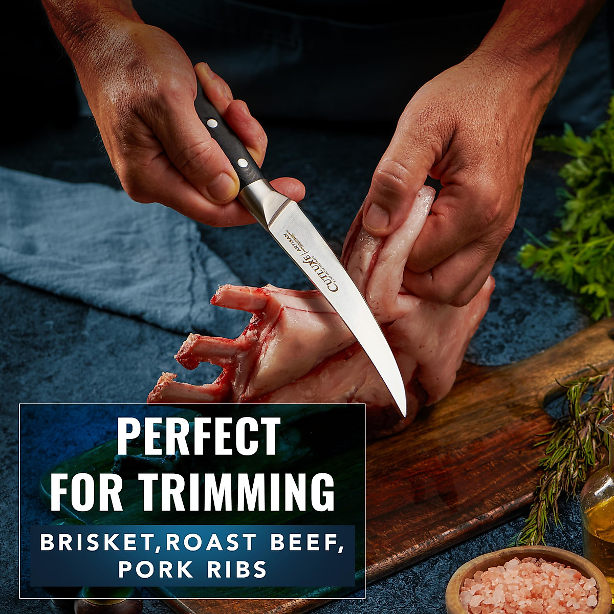 Cutluxe Curved Boning Knife – 6" Boning Knife for Meat Cutting, Fillet Knife – High Carbon German Steel, Full Tang & Ergonomic Handle Design – Artisan Series