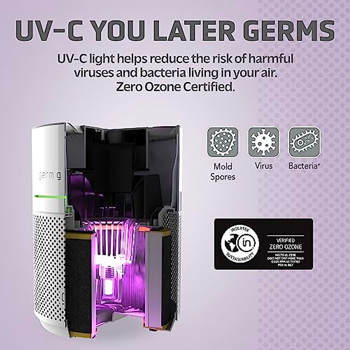 Germ Guardian AirSafe+ Intelligent Air Purifier with 360° HEPA 13 Filter, Captures 99.97% of Pollutants, Wildfire Smoke, Large Rooms, Air Quality Sensor, UVC Light, Zero Ozone Verified, White AC3000W