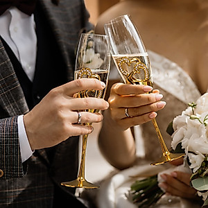 Parihy Gold Wedding Cake Knife and Server Set, Wedding Champagne Flutes, Wedding Engagement Gifts Toasting Glasses for Couple Bride and Groom, Cake Cutting Set of 4 for Wedding