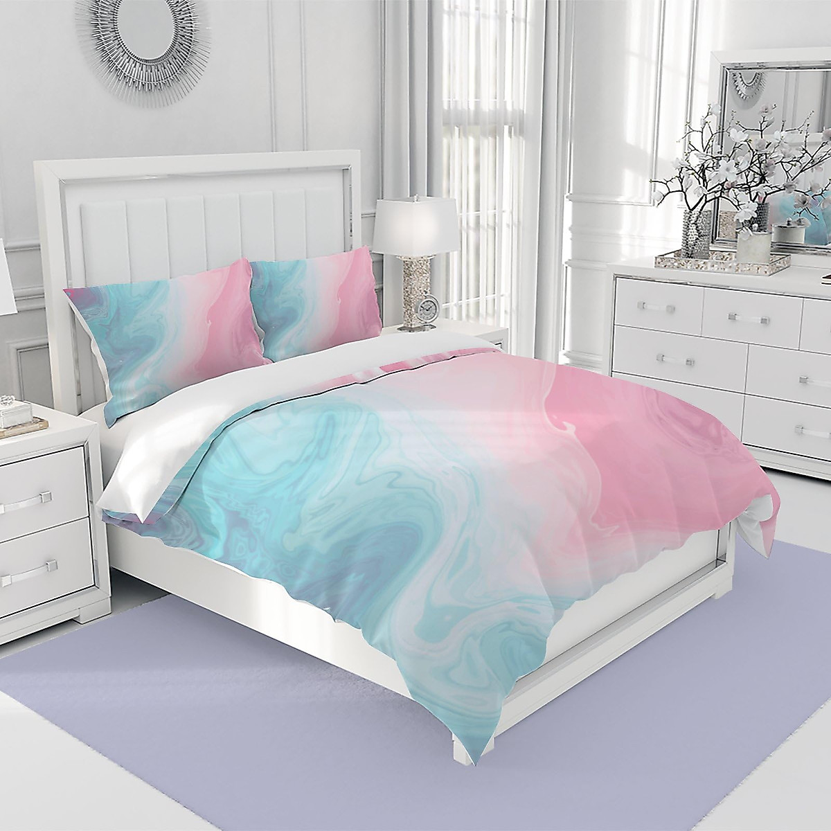 Vantaso Bedding Set Duvet Cover Set Twin Size 2 Piece Set 1 Quilt Cover and 1 Pillow Case Sham Marble Stone Ink Abstract Pink Blue for Kid Boy Girl Women Men