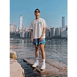 BOOMLEMON Men's Basketball Shorts Gym Workout Athletic Running Shorts Mesh Graphic Print Casual Short Pants(Blue L)