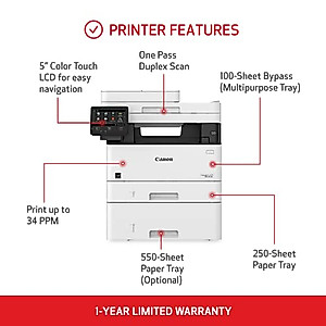 Canon imageCLASS MF452dw All-in-One Wireless Monochrome Laser Printer |Print, Copy, Scan and Fax|5" inch Color Touch LCD with One Pass Duplex Scan