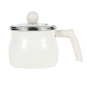 Enamel Milk Pan with Lid,2.1 Quarts Saucepan Butter Warmer with Effortless Handle, Healthy Soup Pot Cookware (White)