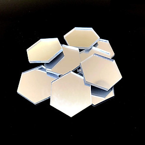 Super Cool Creations Hexagon Shaped Crafting Mirrors, Set of 10, Many Colours, Shatterproof Acrylic, Blue Mirror, Pack of 10 x 7cm